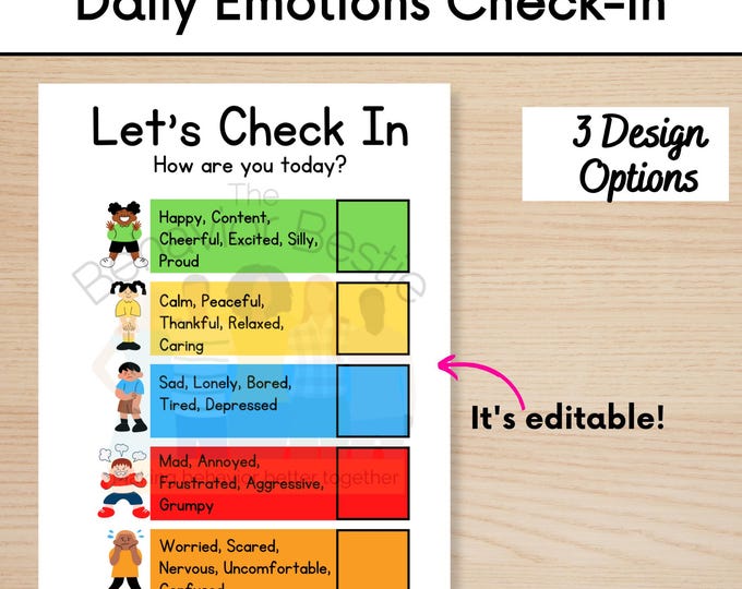 Editable Feelings and Emotions Check-in Chart - Etsy Canada