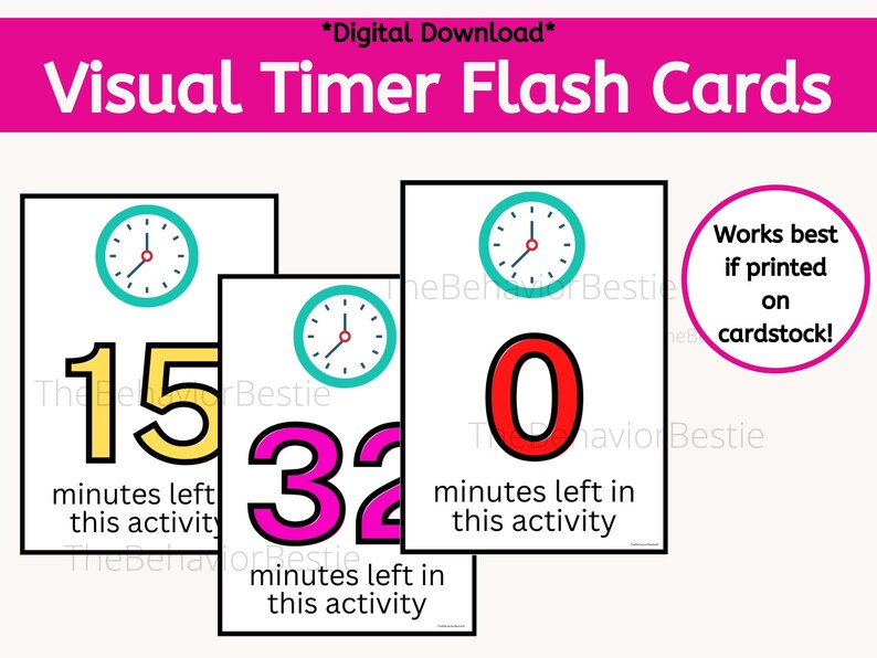 Visual Timer Countdown Flashcards Visual Timer Cards Countdown Cards Transition Cards Behavior