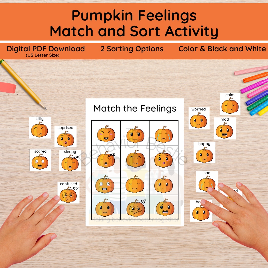 Pumpkin Feelings Match and Sort, Preschool Feelings Activity, Emotions ...