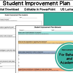 Student Improvement Plan | Student Behavior Plan | Behavior Plan ...