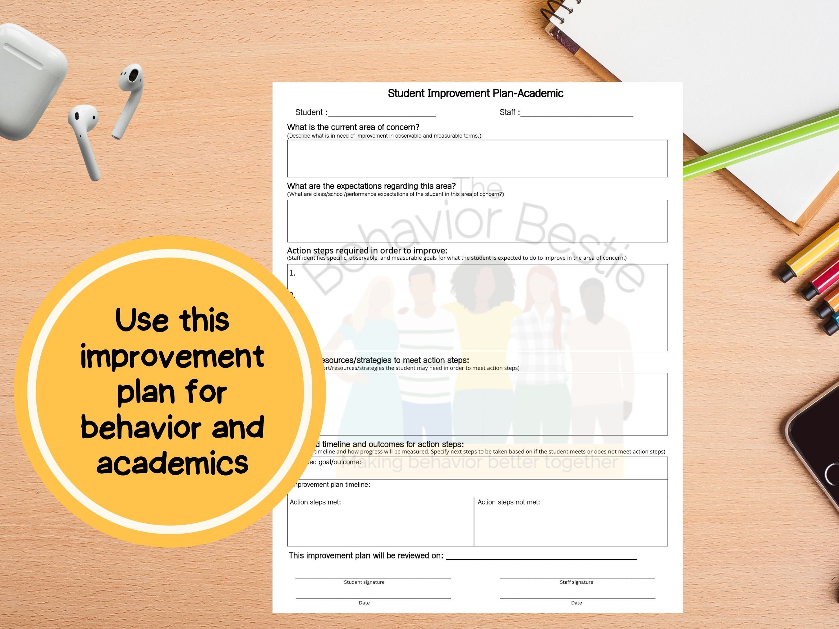 Student Improvement Plan Student Behavior Plan Behavior Plan Behavior ...