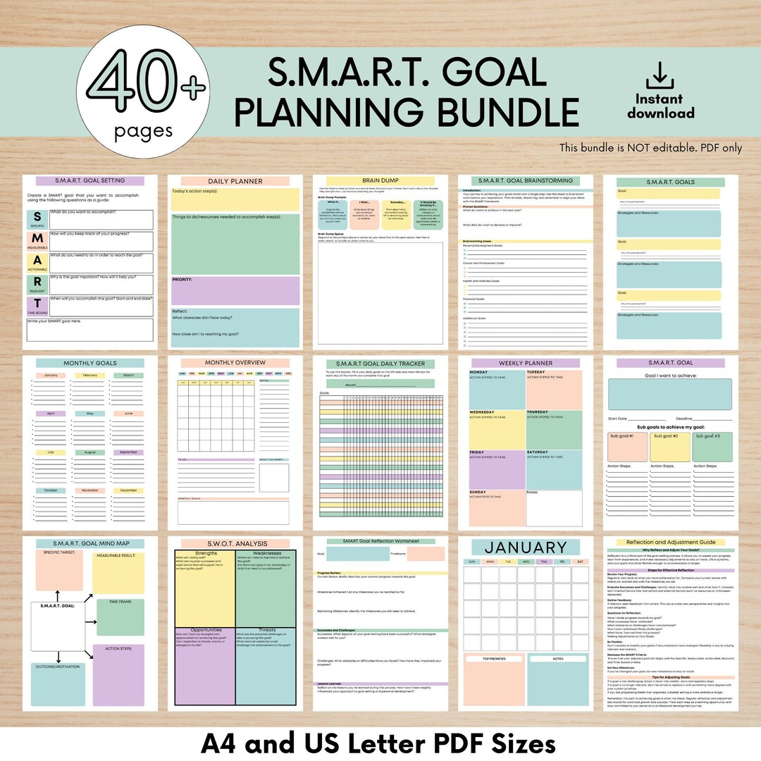 SMART Goal Planner Bundle: 40+ Page Printable Templates (PDF) - Etsy