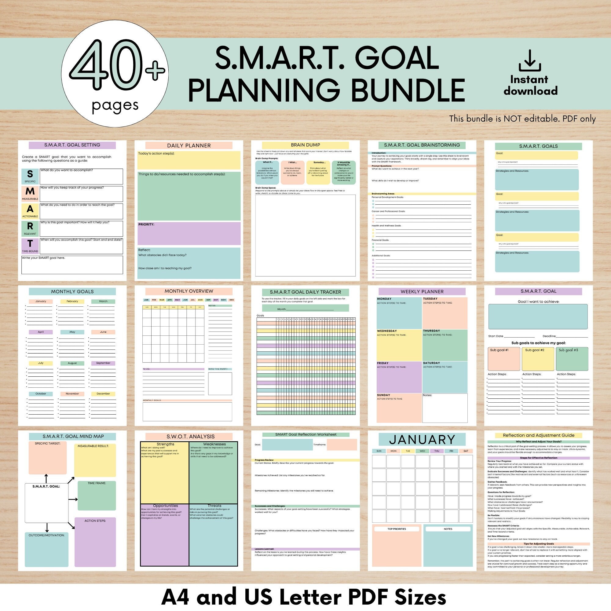 SMART Goal Setting Bundle, Goal Setting Planner, Printable Smart Goal ...