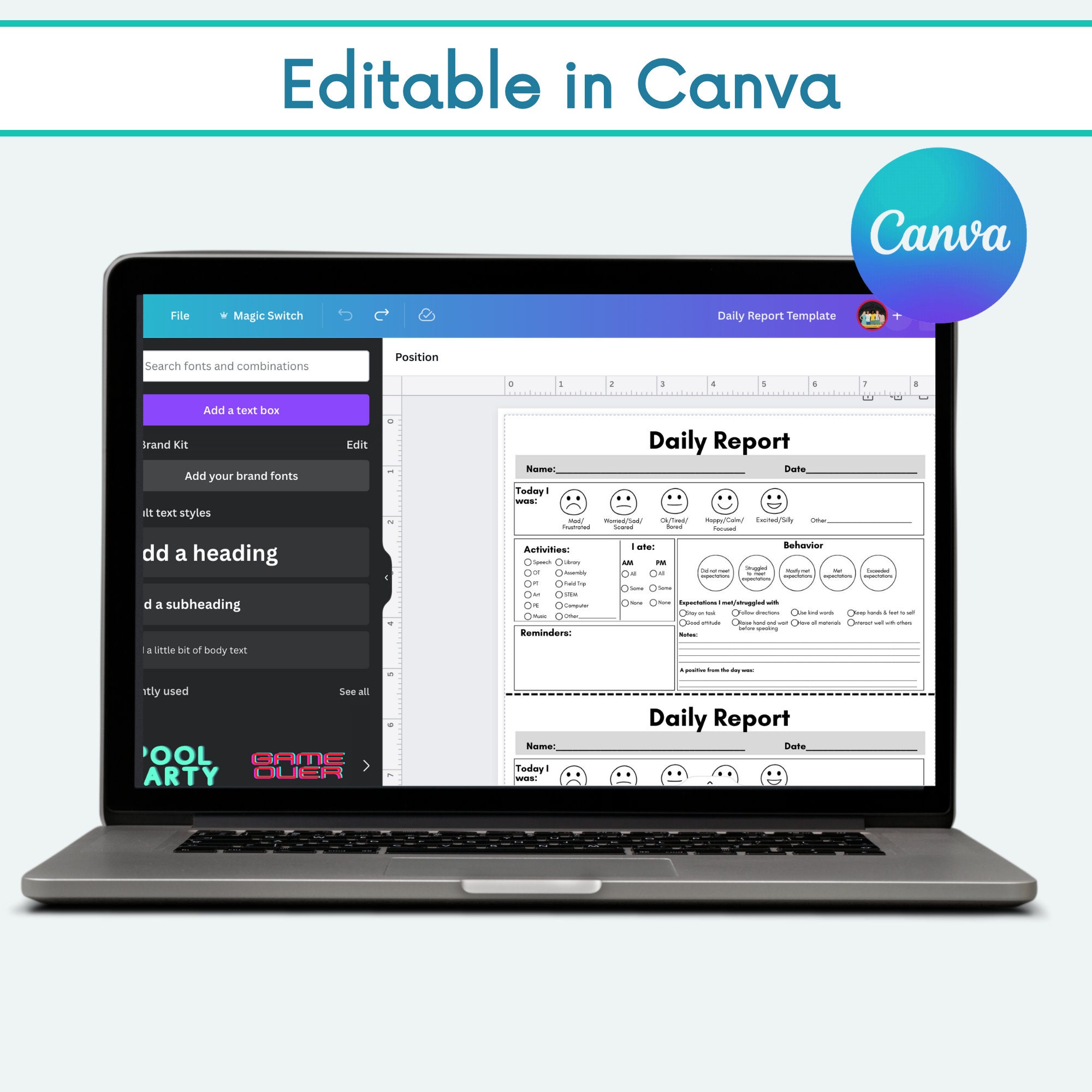 Editable Teacher Daily Report: Parent Communication (PDF Download) - Etsy