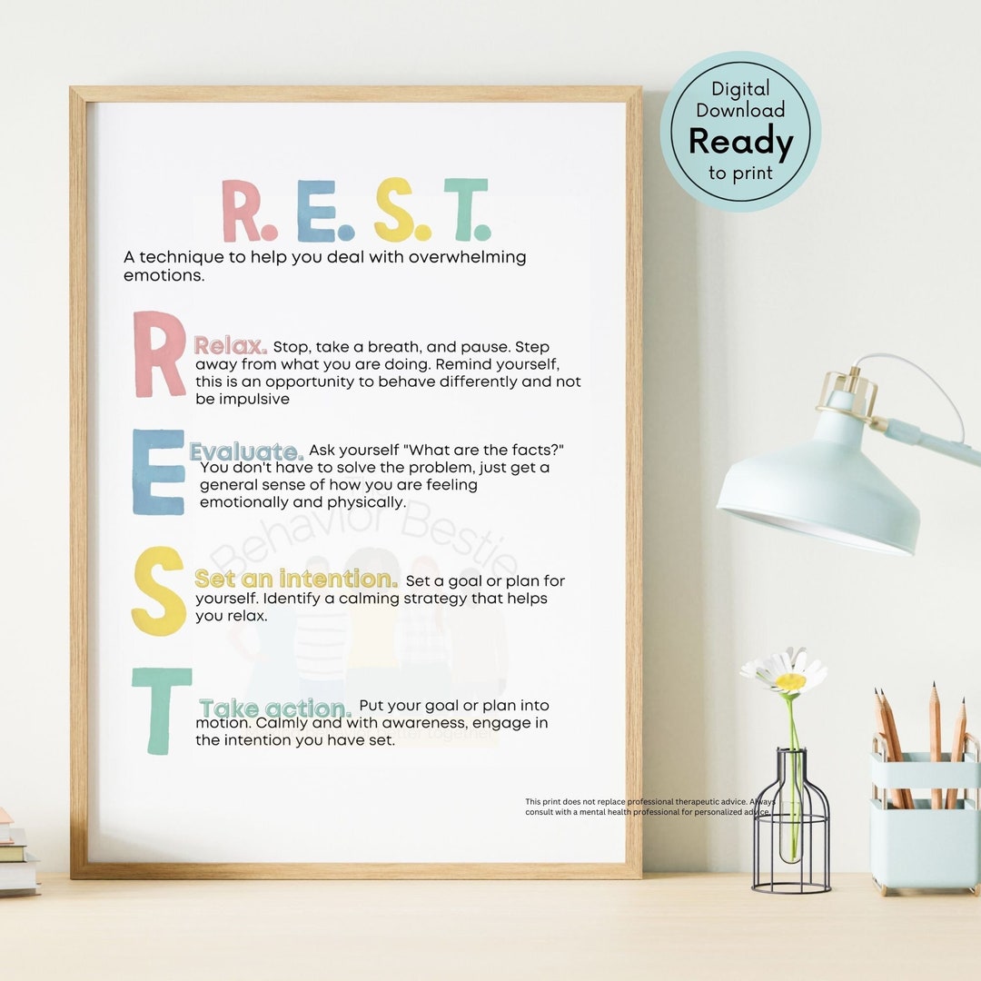 REST Technique | Calming Strategy | DBT Skill | Mental Health Print ...