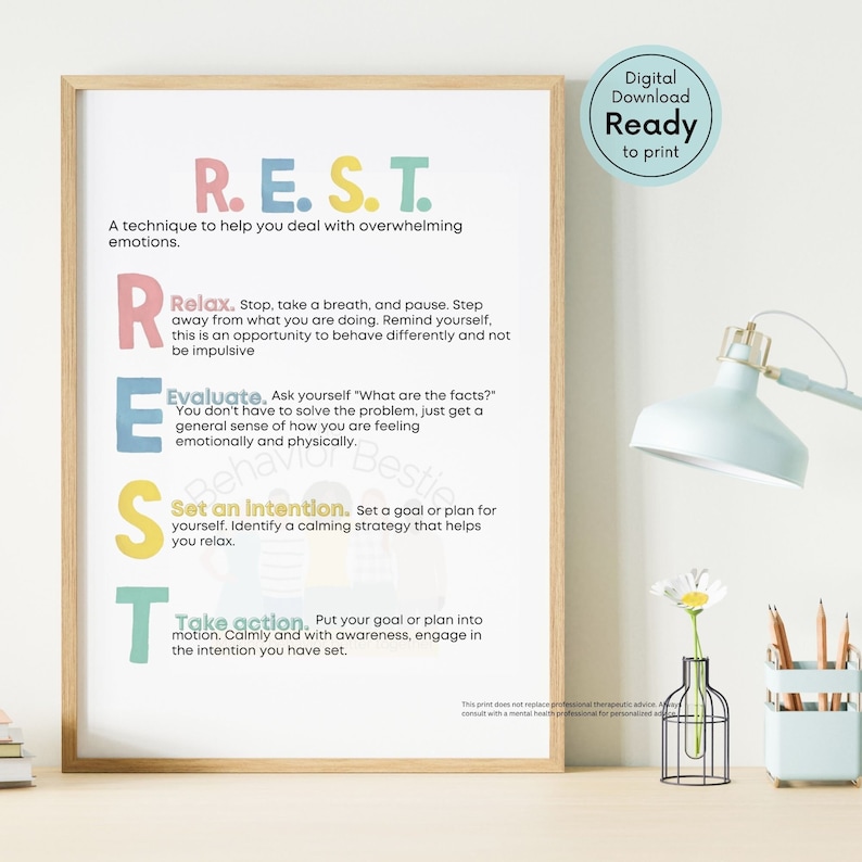 REST Technique Print: Calming DBT Skill, Counselor Decor (digital ...