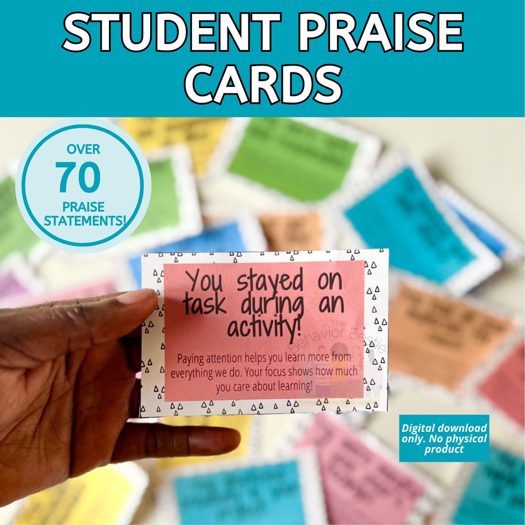 Student Praise Cards, Positive Teacher Notes for Students, Printable ...