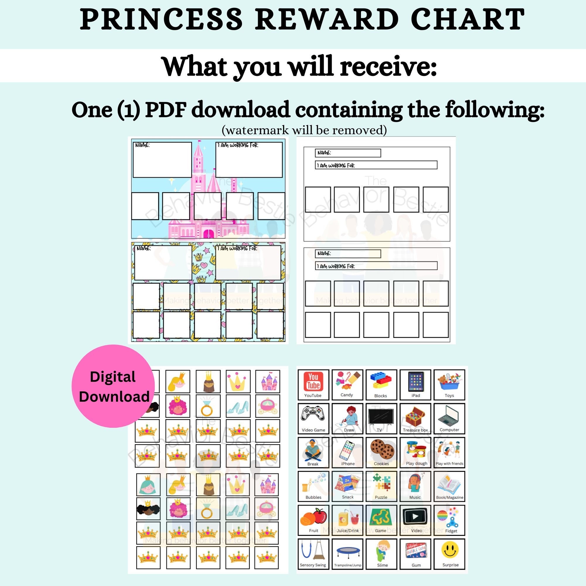 Princess Reward Chart: Positive Behavior Token Board (digital Download ...