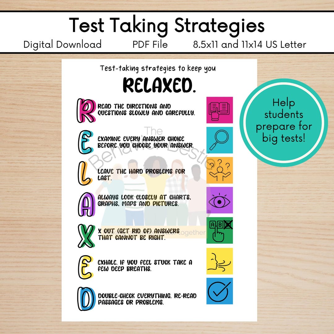 RELAXED Test-taking Strategies | A Visual Guide for Test Prep & Student ...