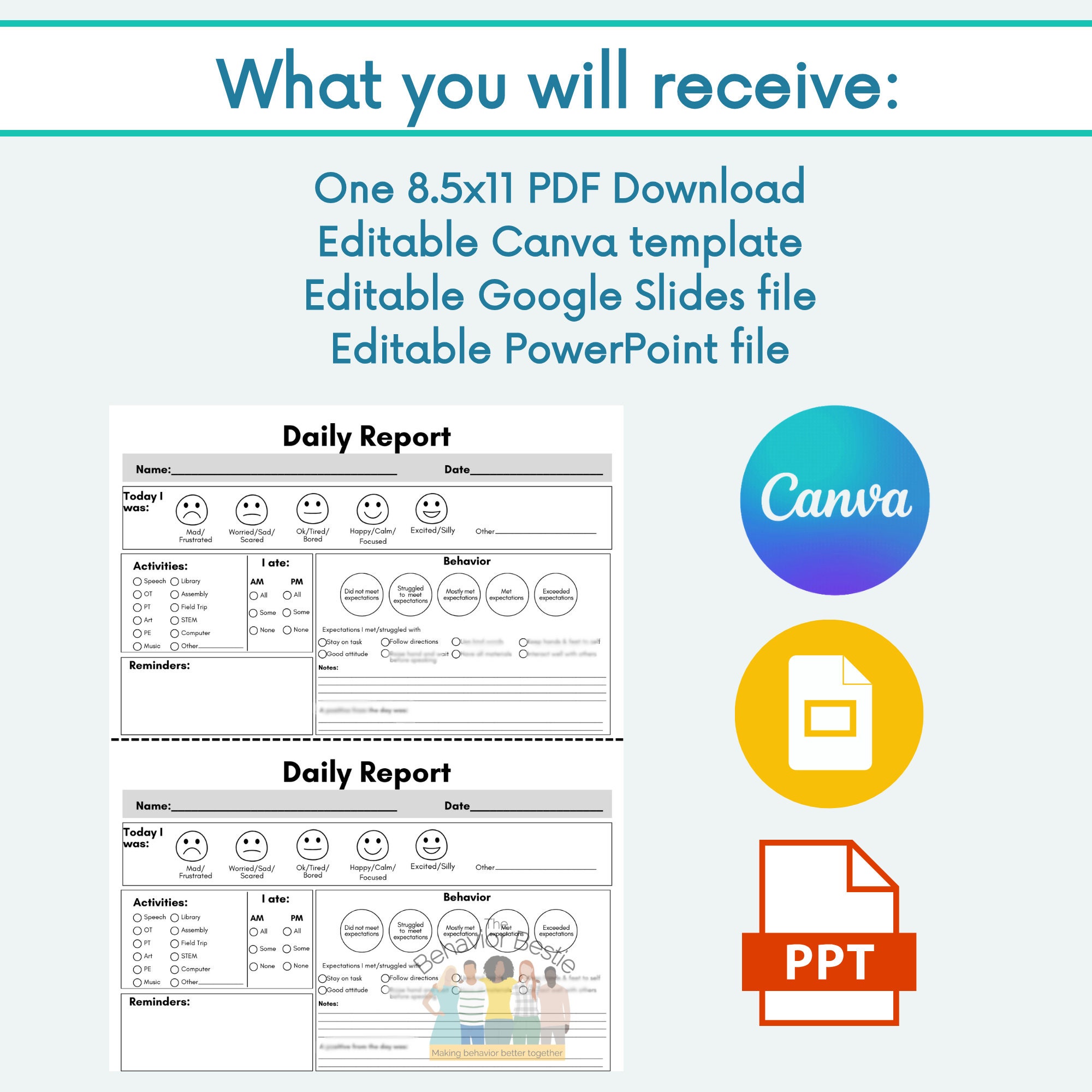 Editable Teacher Daily Report: Parent Communication (PDF Download) - Etsy
