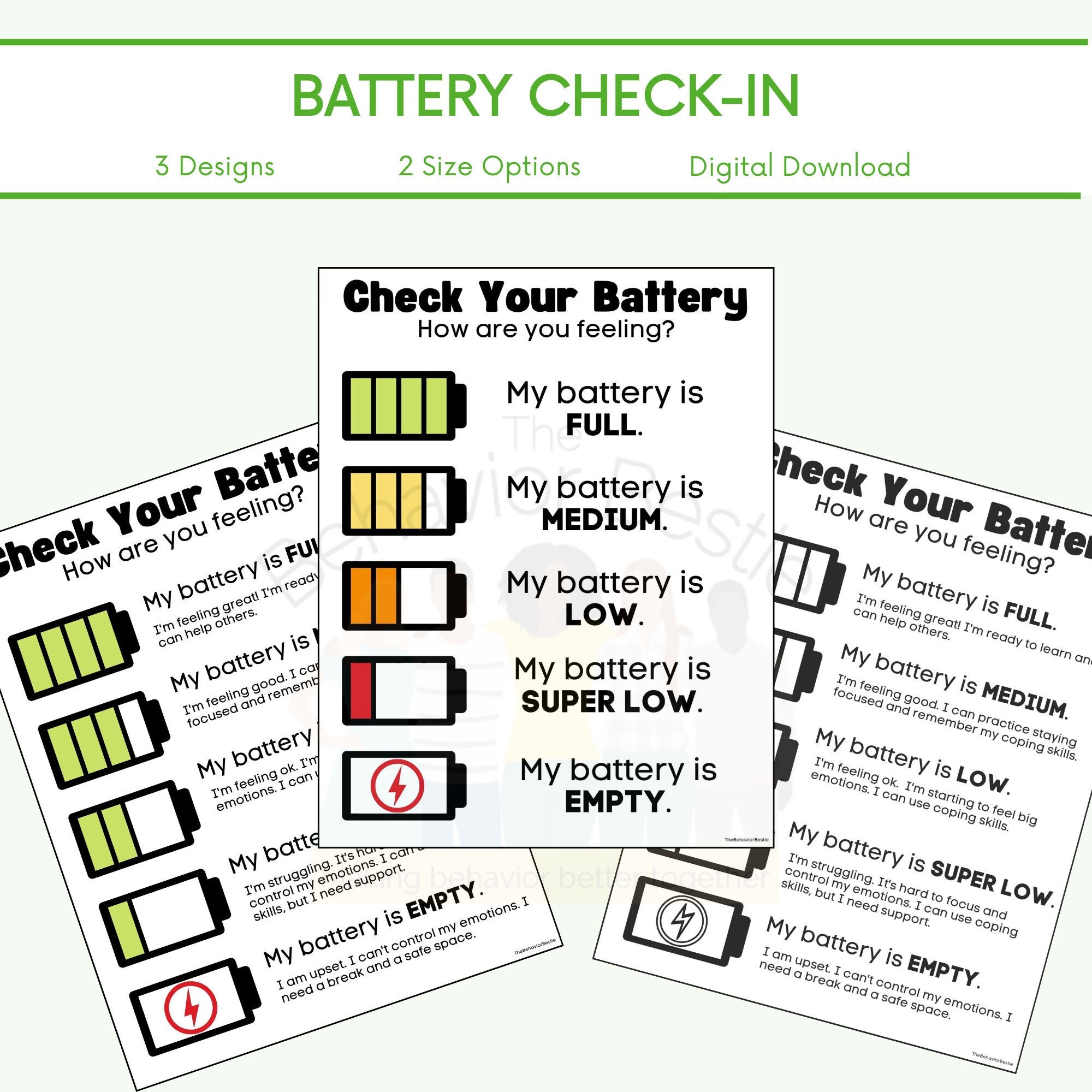 Battery Check in Poster DIGITAL Feelings Check in Check Your Battery Counselor Wall Art Self ...