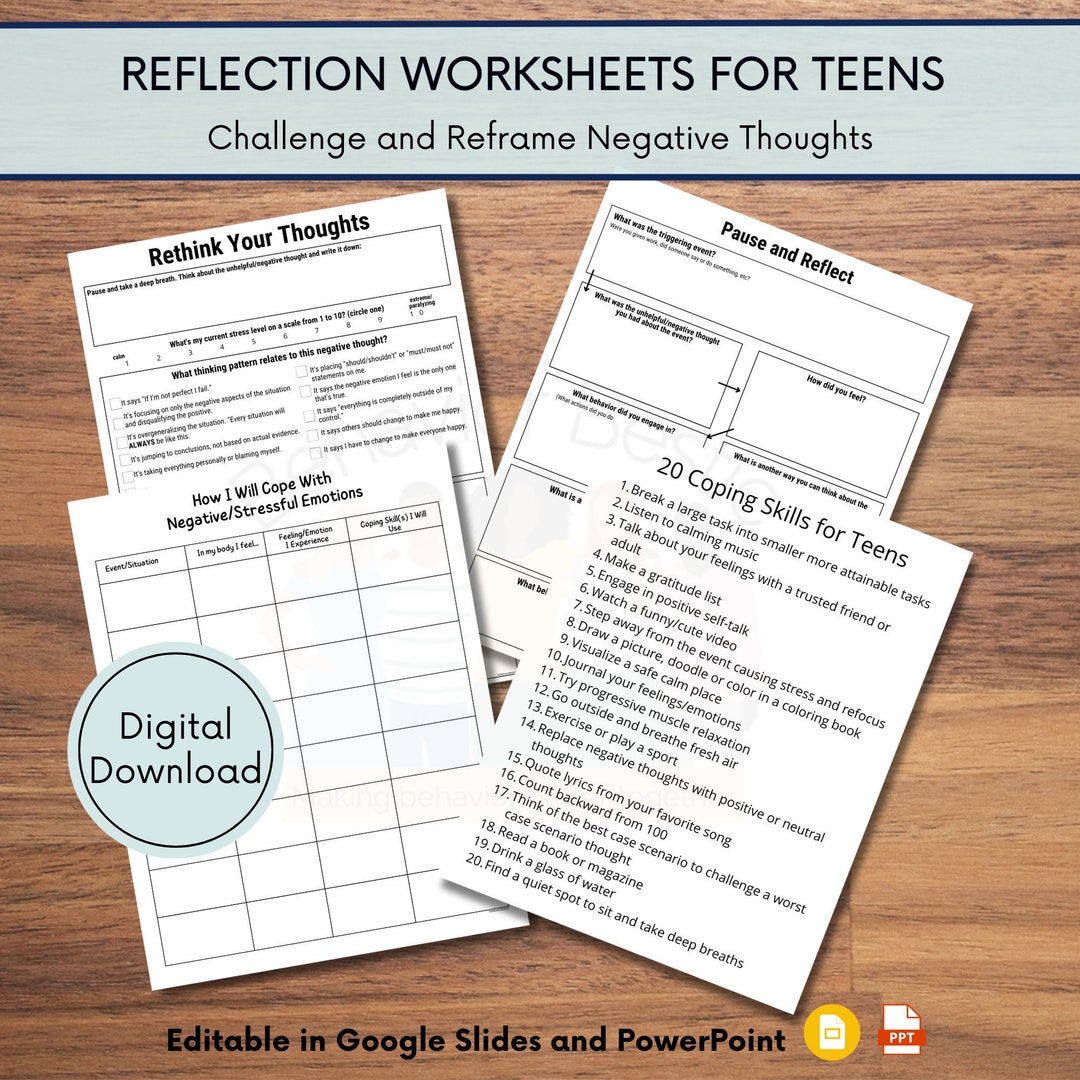Reflection Worksheet for Teens, CBT Worksheet, Challenge Negative ...