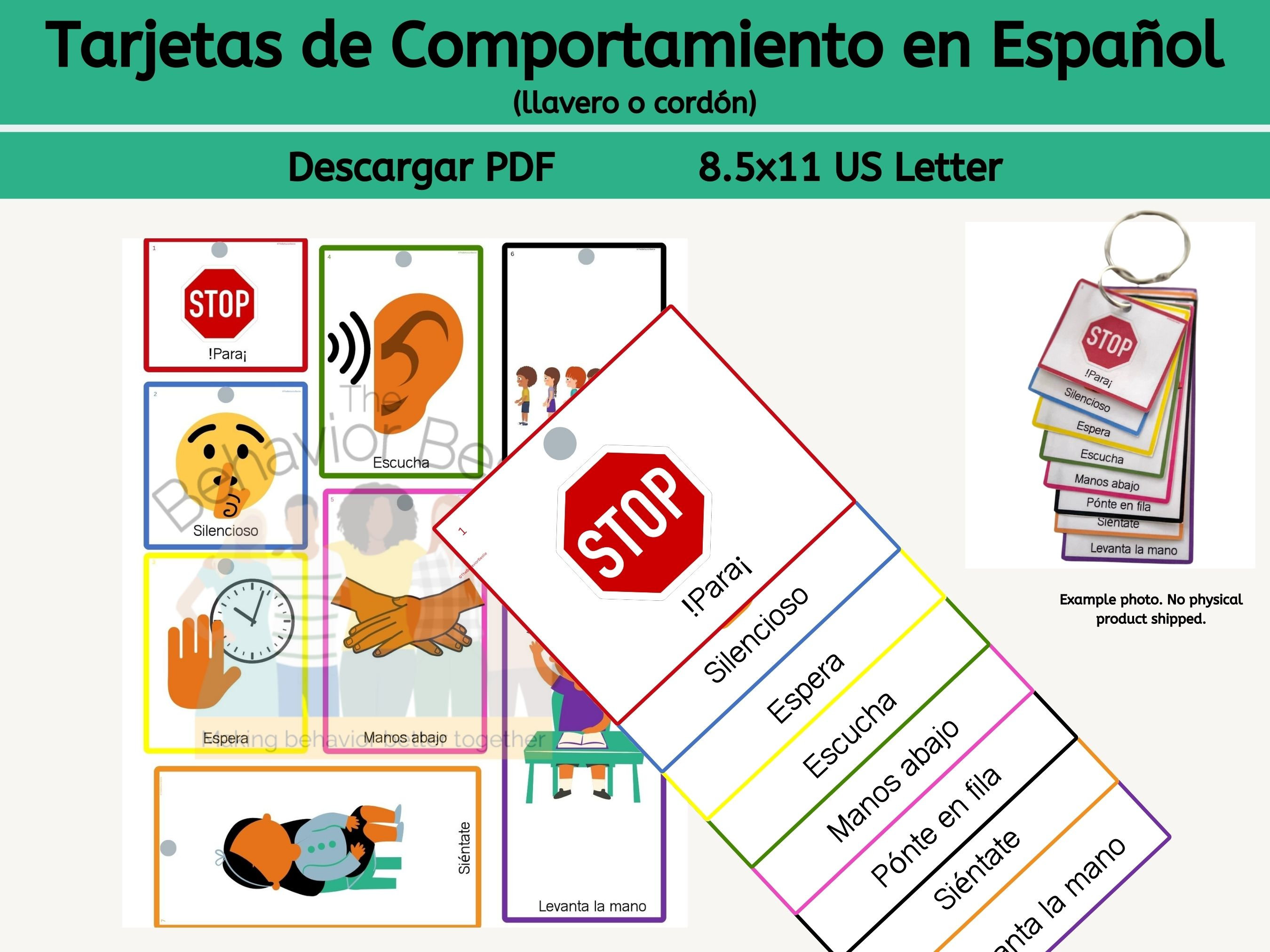 Spanish Behavior Cue Cards Keyring/ Spanish Lanyard Cards| /digital ...