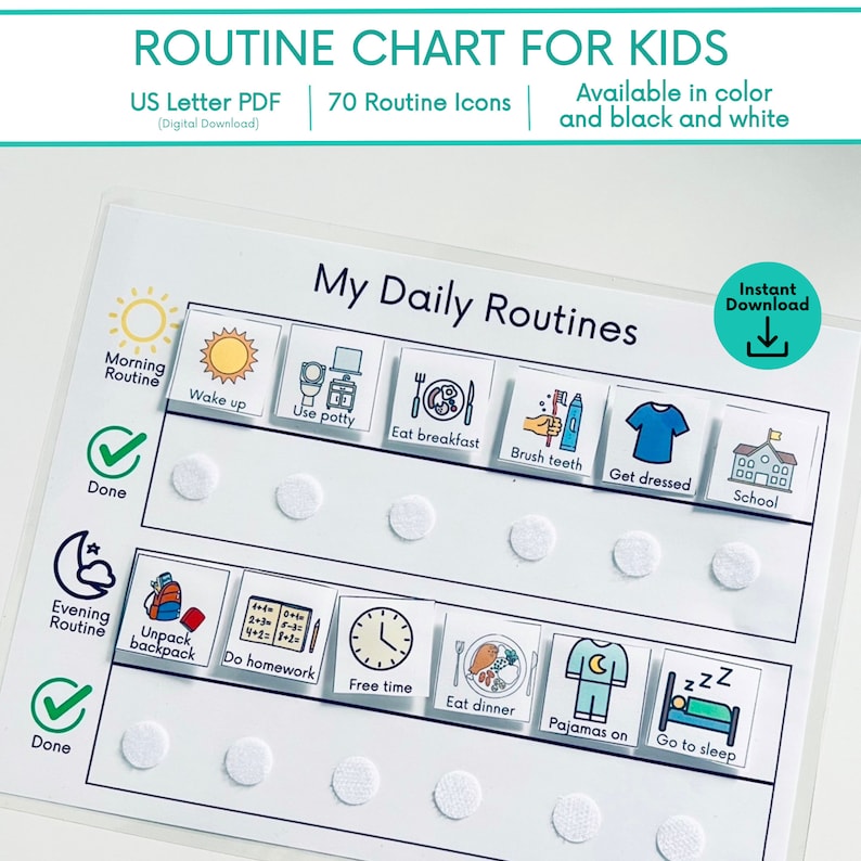 Kids Daily Routine Chart: Visual Schedule With Icons (digital Download ...