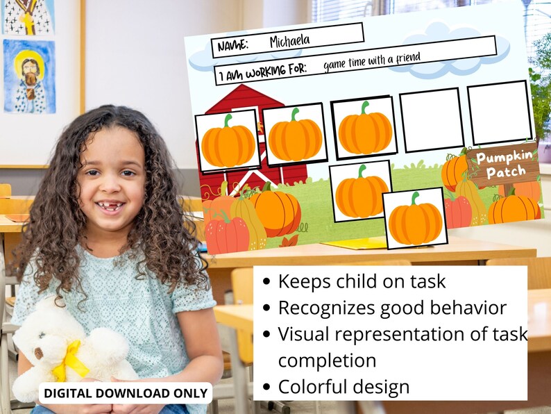 Pumpkin Token Board | Digital Reward Chart | Fall Themed Token Board ...