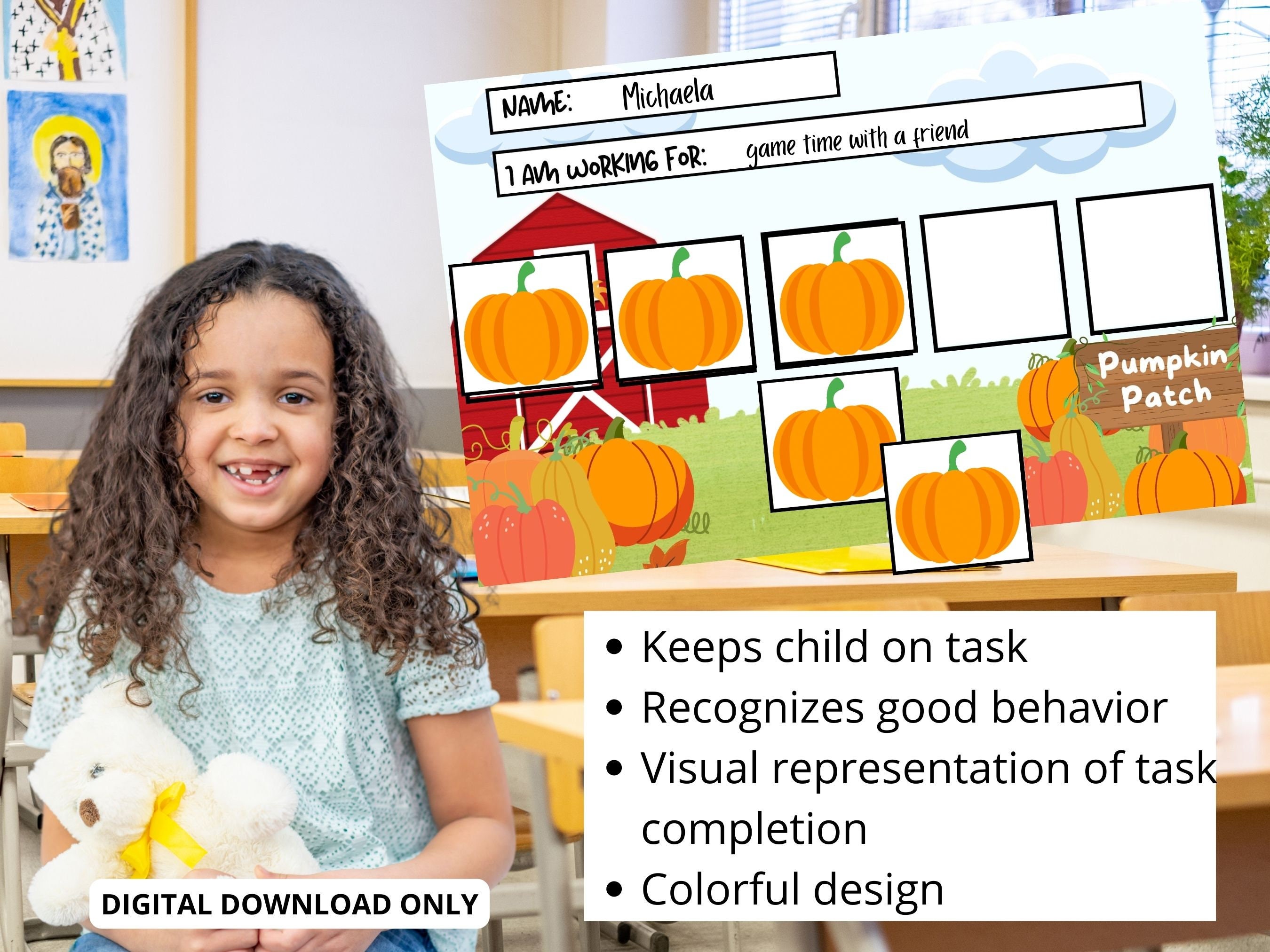 Pumpkin Token Board Digital Reward Chart Fall Themed Token Board ...