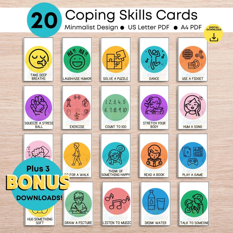 Coping Skills Cards for Kids: Stress Management, Emotional Regulation ...