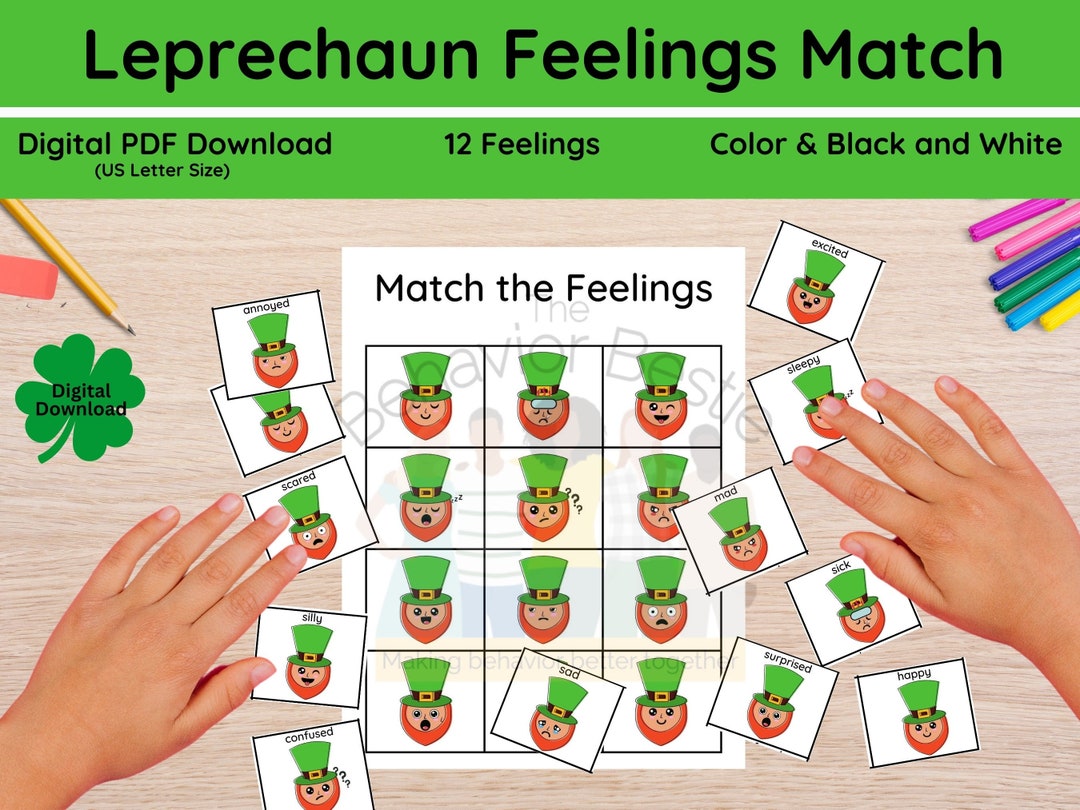 Leprechaun Feelings Match Activity: St. Patrick's Day Emotions (digital ...