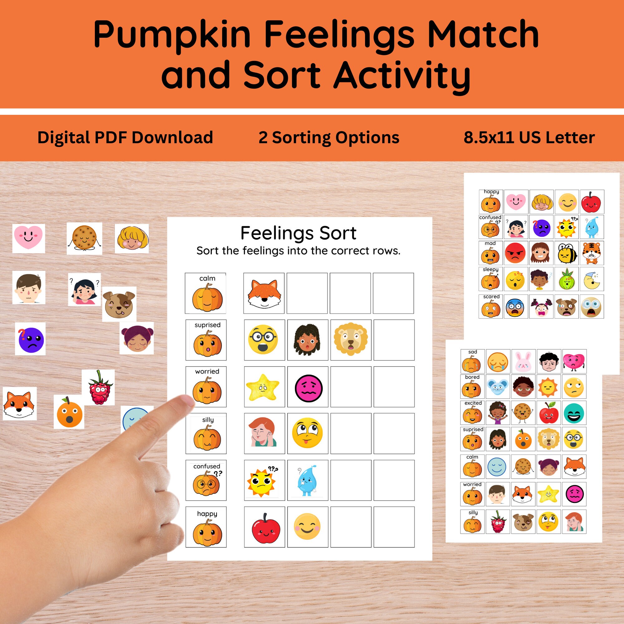 Pumpkin Feelings Match and Sort, Preschool Feelings Activity, Emotions ...