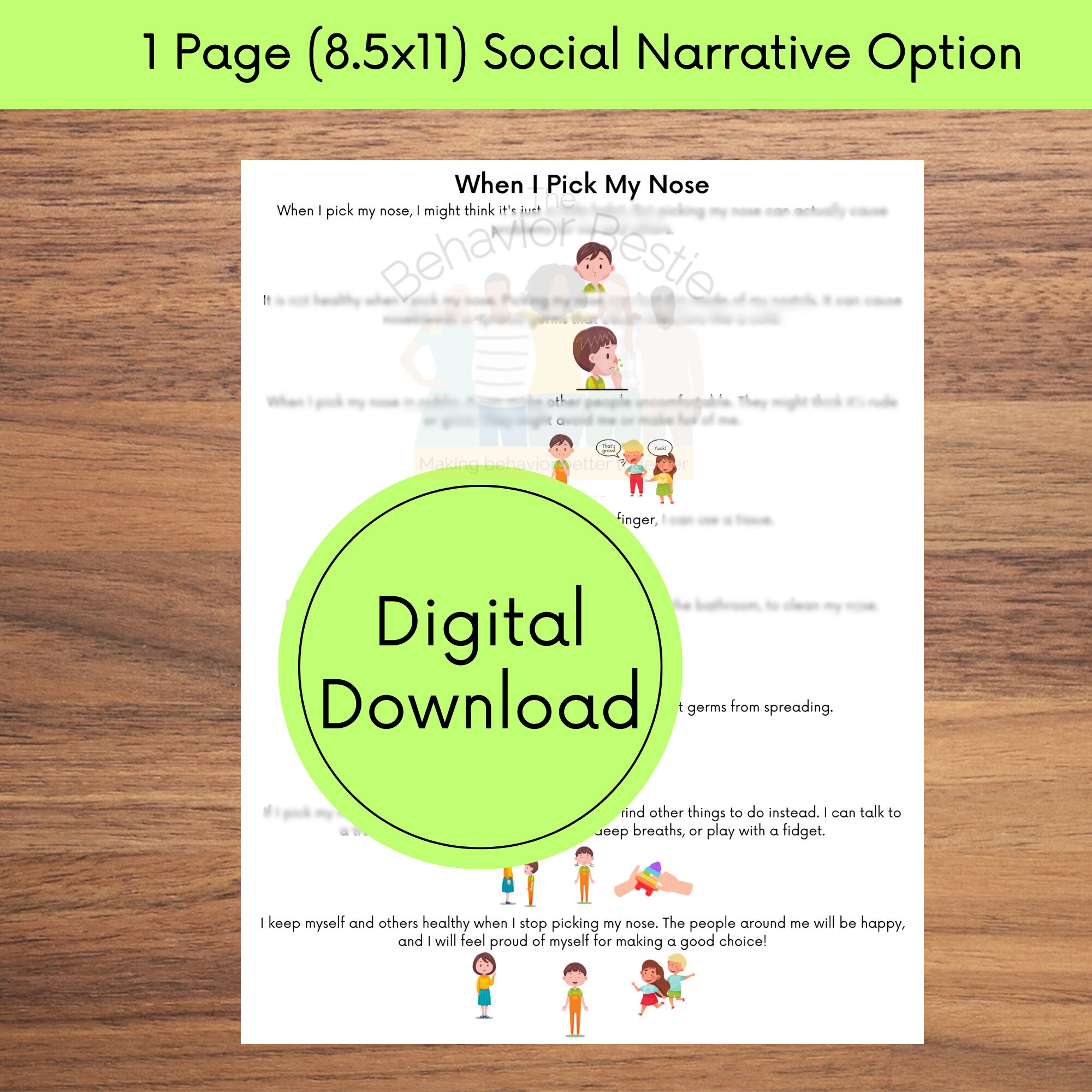 Picking Nose Social Skills Story, How to Stop Nose Picking Story for ...