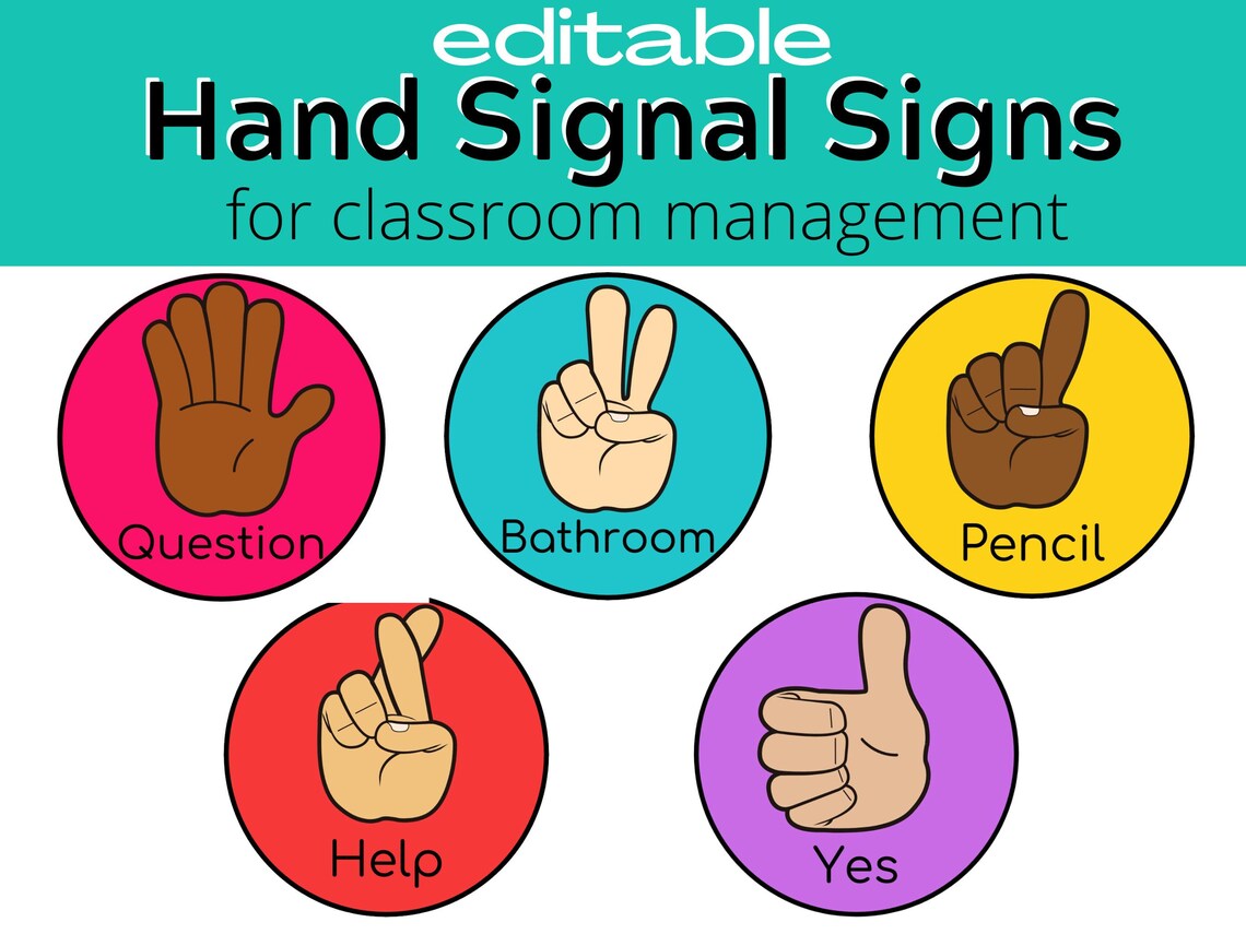 Editable Hand Signal Signs for Classroom Classroom Hand Signals Hand ...