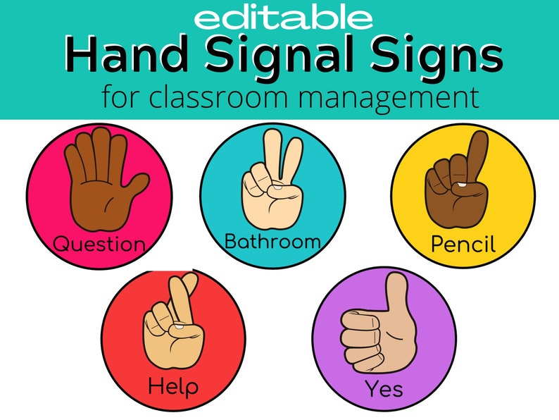 Editable Classroom Hand Signal Signs: Management Tools (powerpoint) - Etsy