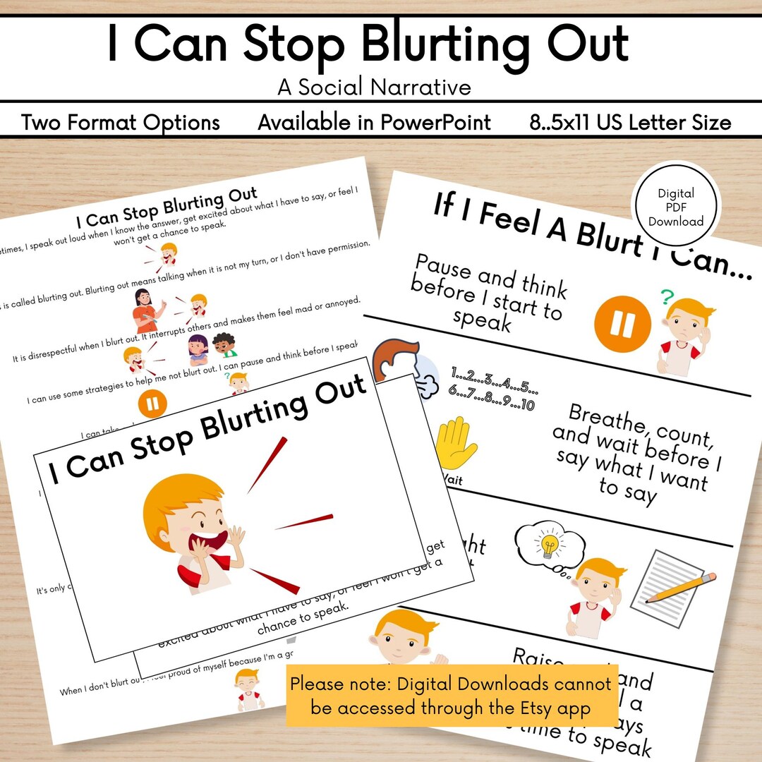 I Can Stop Blurting Social Narrative: Impulse Control (digital Download ...