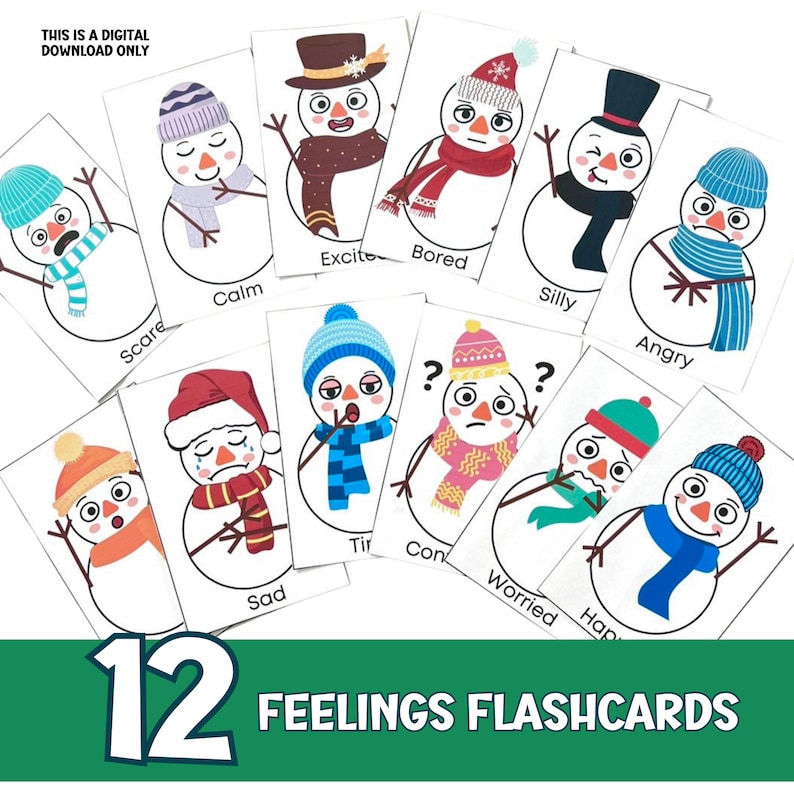 Snowman Feelings Flashcards: Winter Matching Game (PDF) - Etsy