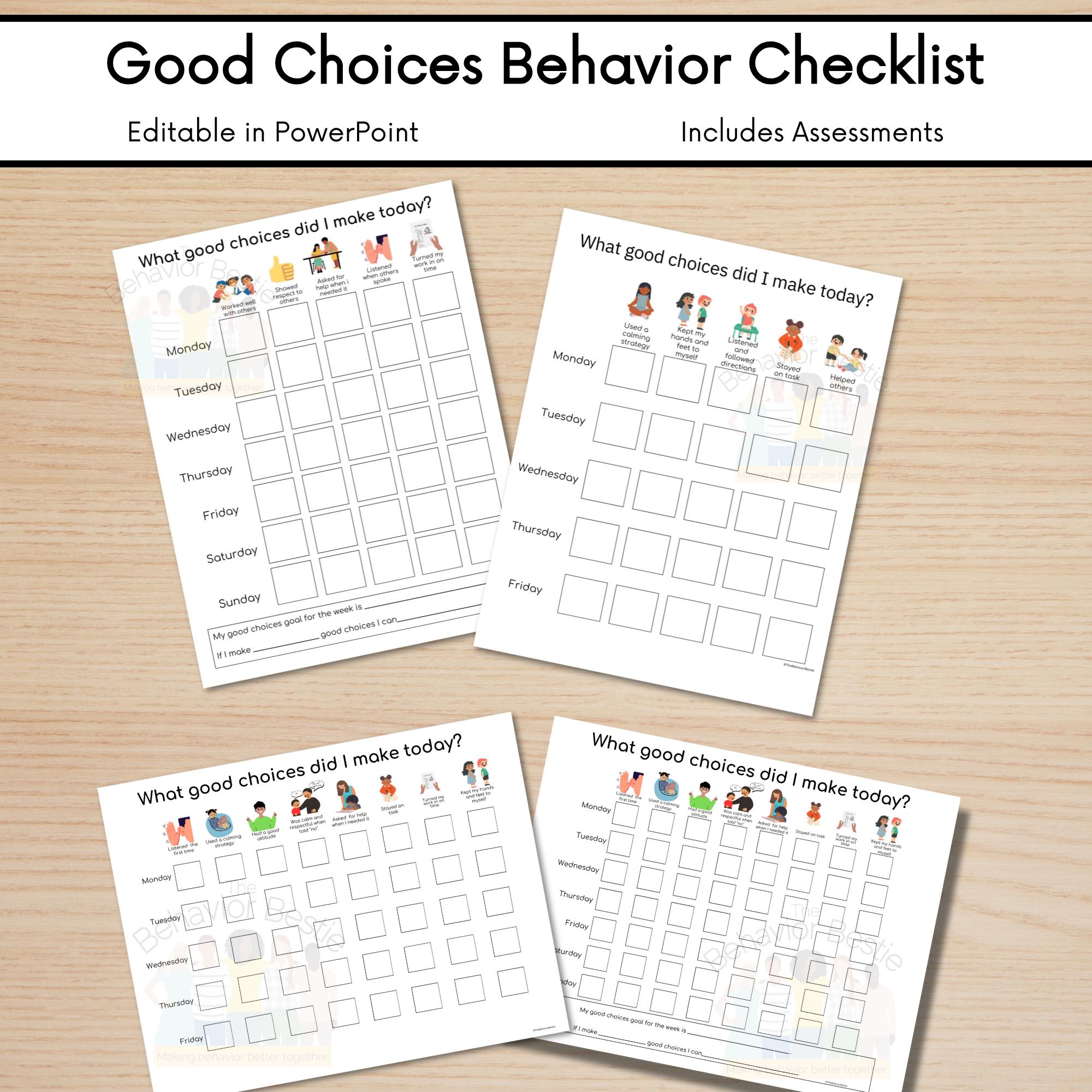 Classroom Behavior Chart: Positive Choices Checklist (PDF & PPT) - Etsy