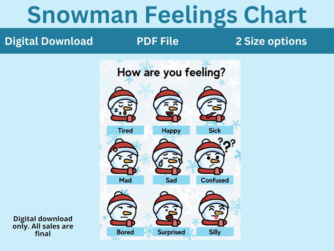 Snowman Feelings Chart | Printable Emotions Chart | Snowman Emotions ...