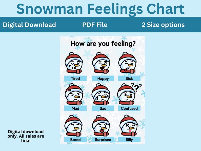 Snowman Feelings Chart: Educational Emotions Print (PDF Download) - Etsy