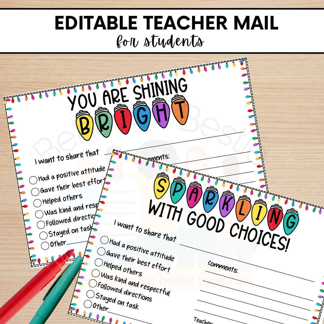 Editable Teacher Notes | Christmas Lights Theme | Positive Behavior ...