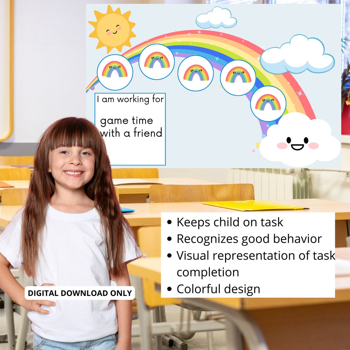 Rainbow Token Board, Rainbow Reward Chart for Kids, Autism Visual ...