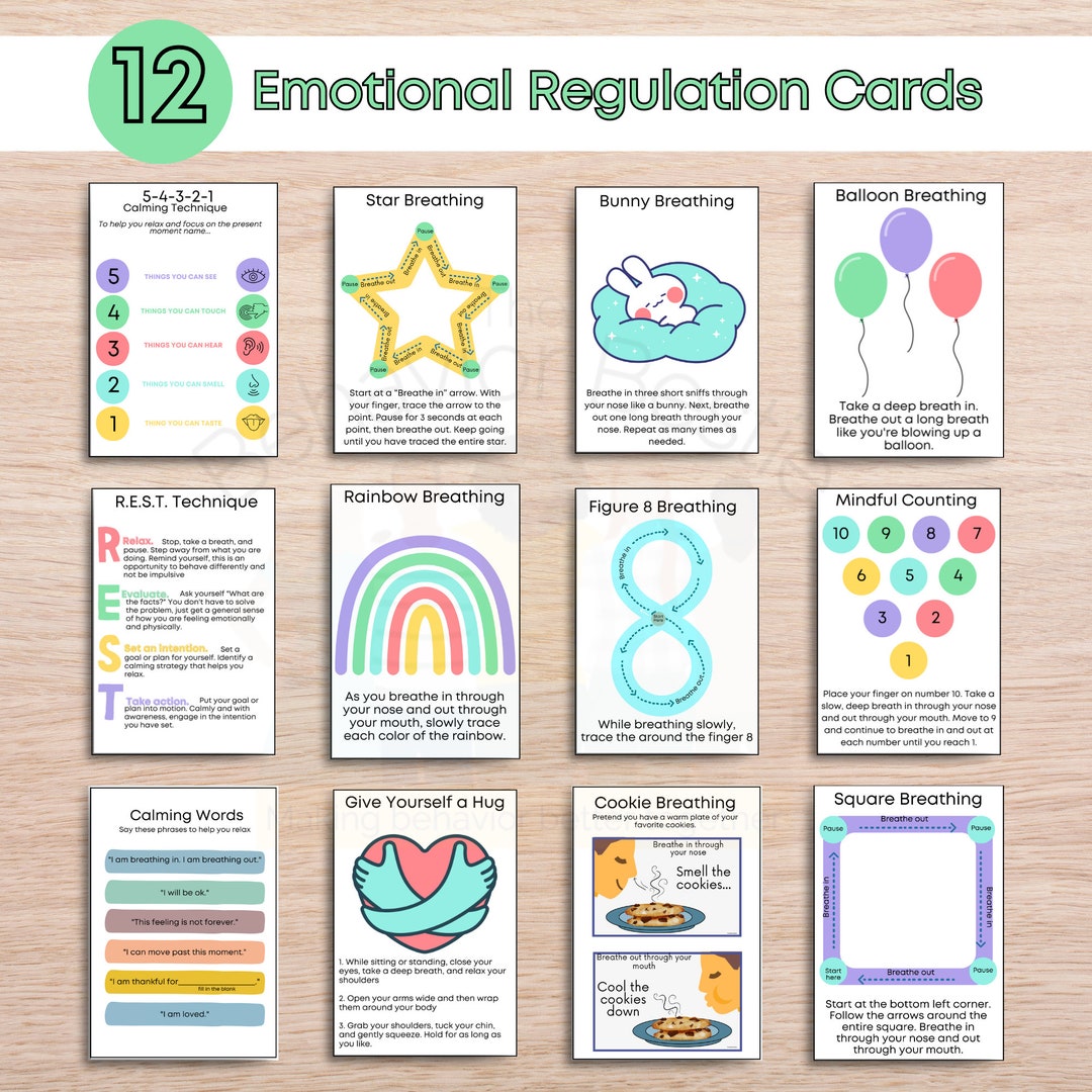 Emotional Regulation Cards for Kids, Anxiety Coping Cards, Self ...