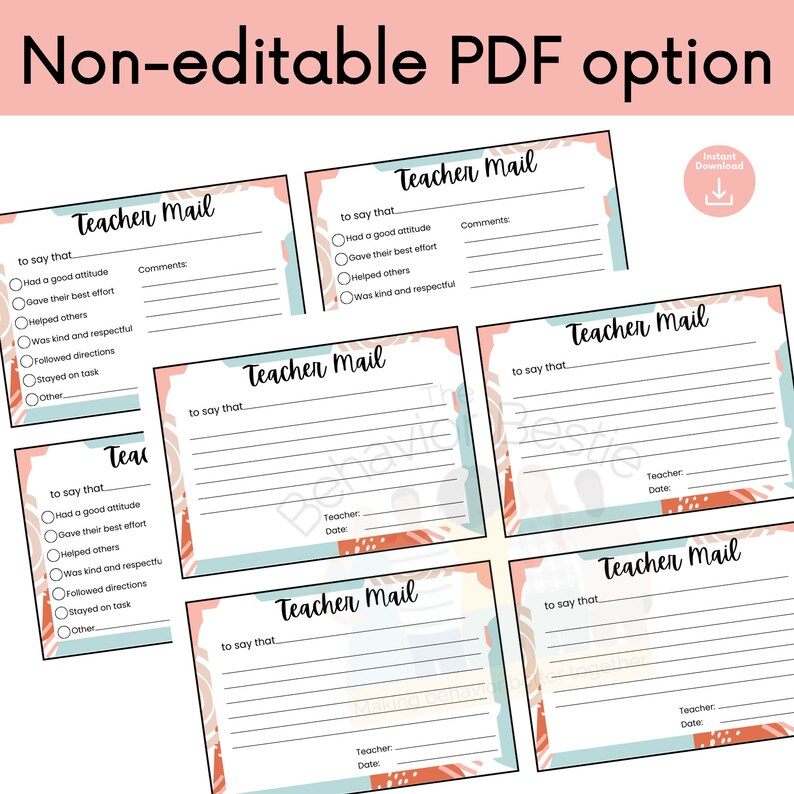 Multiple Printable Teacher Note, PDF Teacher Mail, Positive Note Home ...