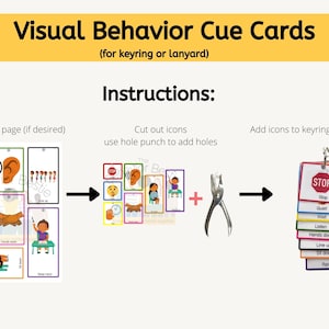 Visual Behavior Cue Cards for Kids: Keyring/lanyard (digital Download ...