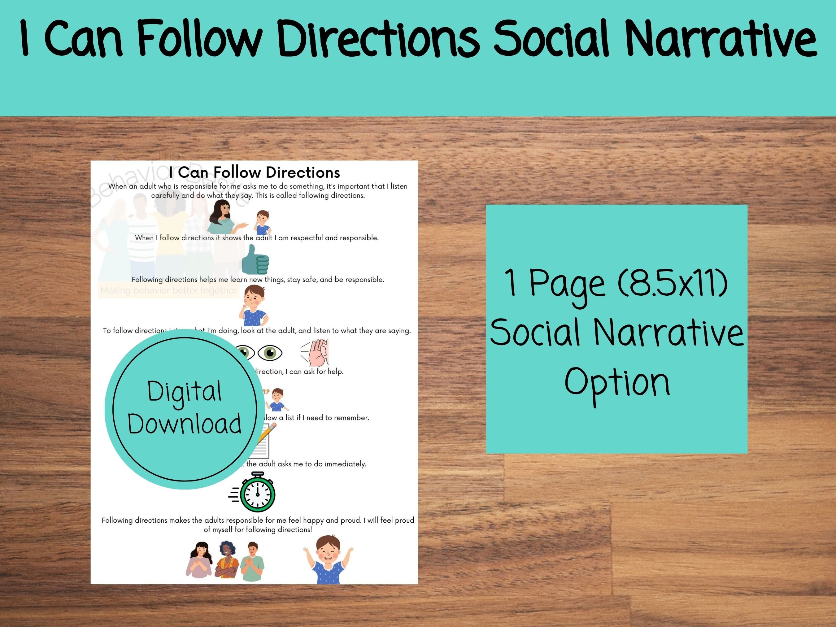 I Can Follow Directions Social Narrative: Kids Social Skills (digital ...