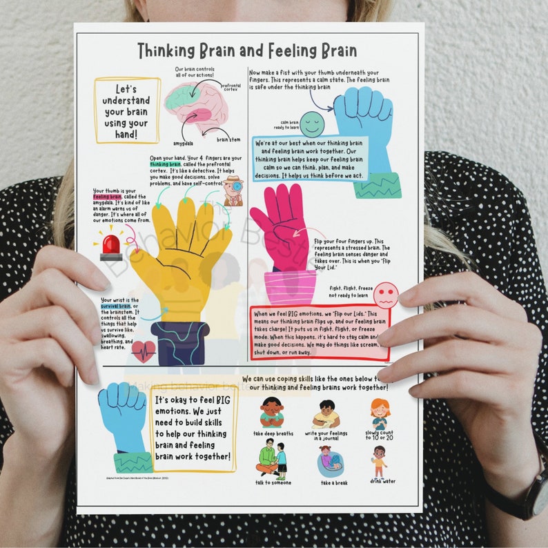 Emotional Regulation Brain Poster, Flip Your Lid Hand Model of Brain ...