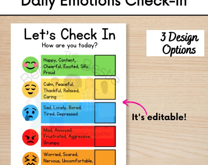 Editable Feelings and Emotions Check-in Chart - Etsy Canada