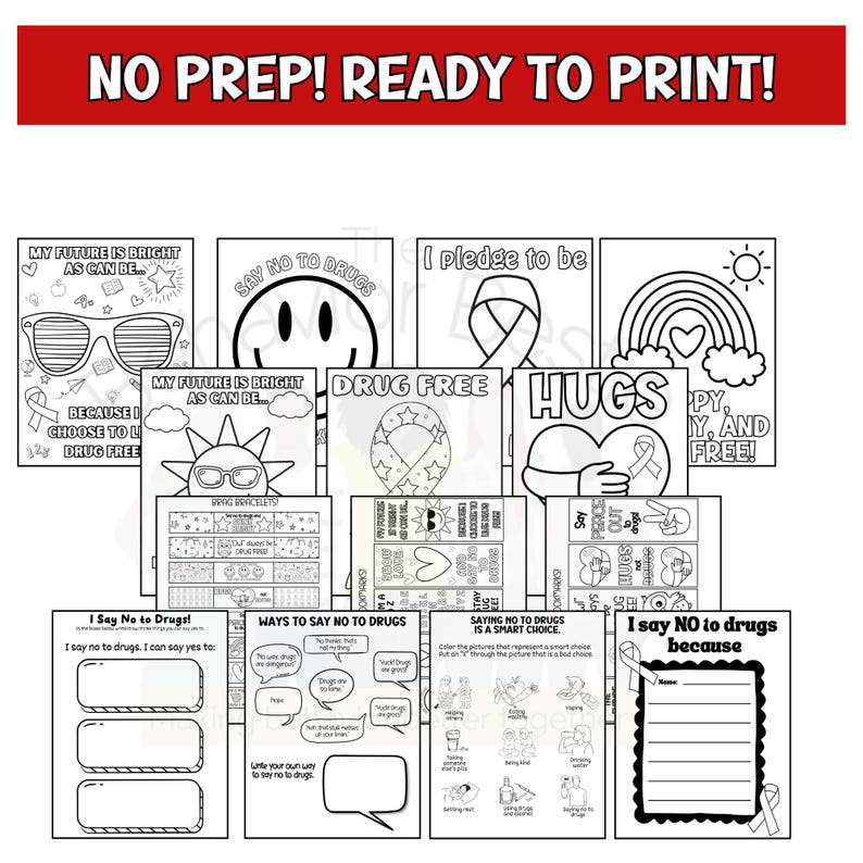 Red Ribbon Week Printables: Coloring Pages, Bookmarks, Activities (PDF ...