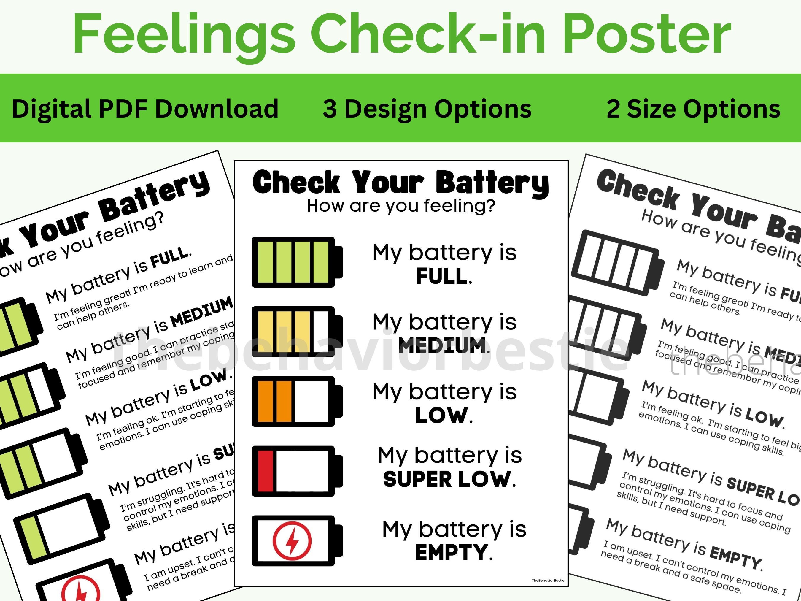 Battery Check in Poster DIGITAL Feelings Check in Check Your Battery ...