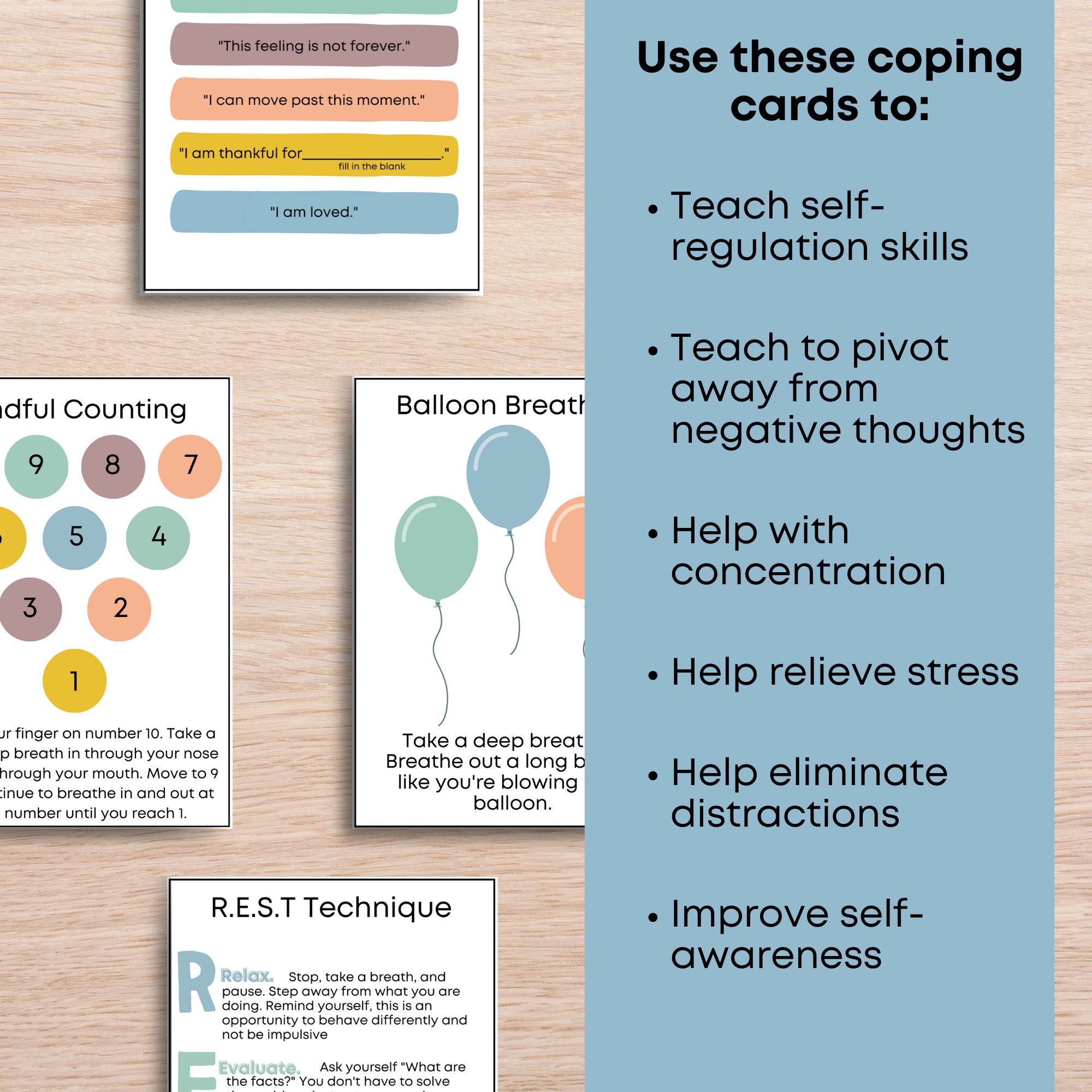 Self Regulation Cards for Kids, Anxiety Coping Cards, Flashcards for ...