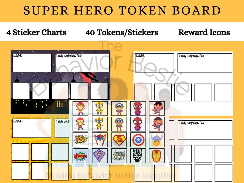 Superhero Reward Chart: Printable Behavior Token Board (digital ...