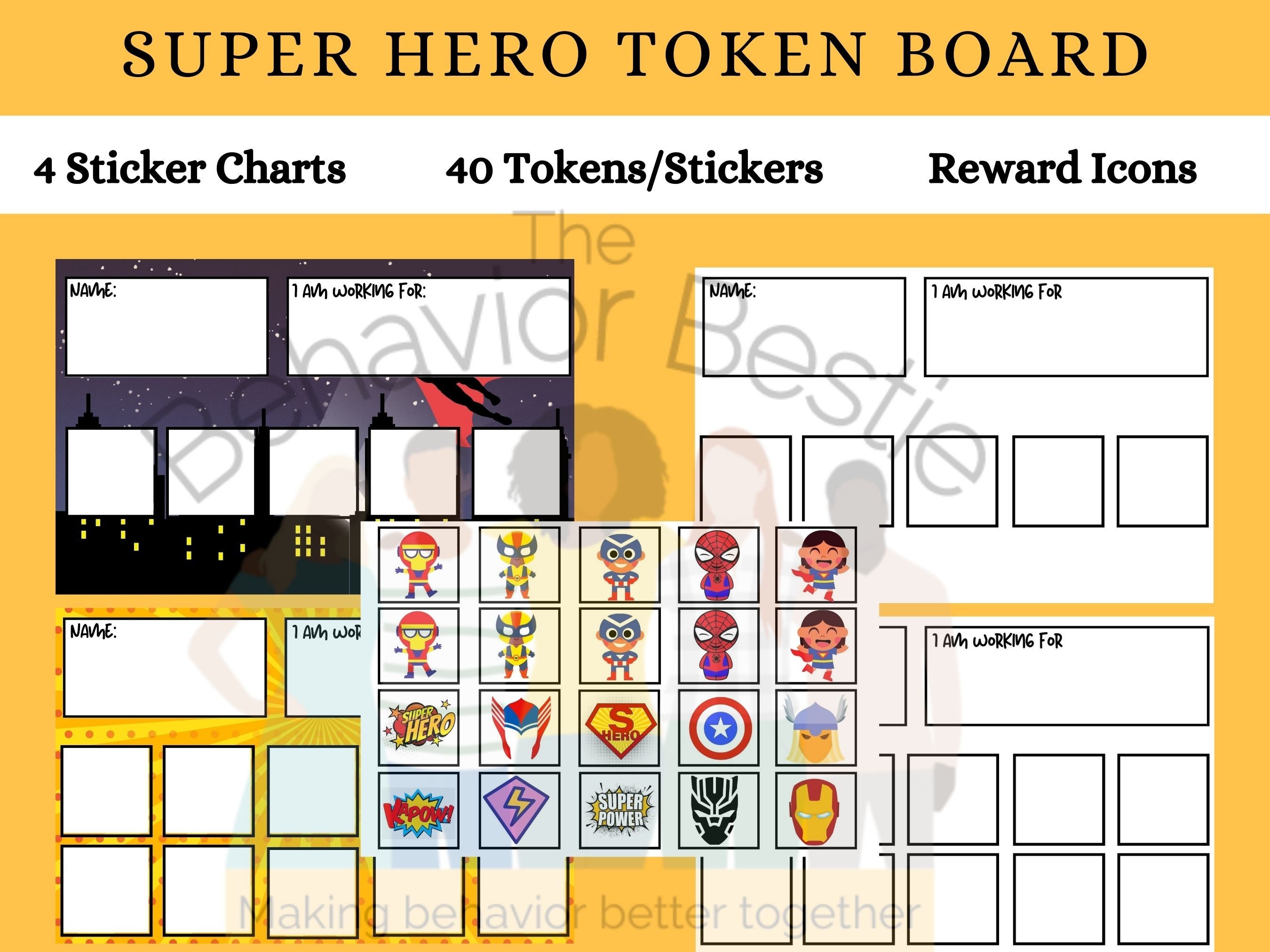 Superhero Sticker Chart Superhero Token Board Hero Reward Chart ...