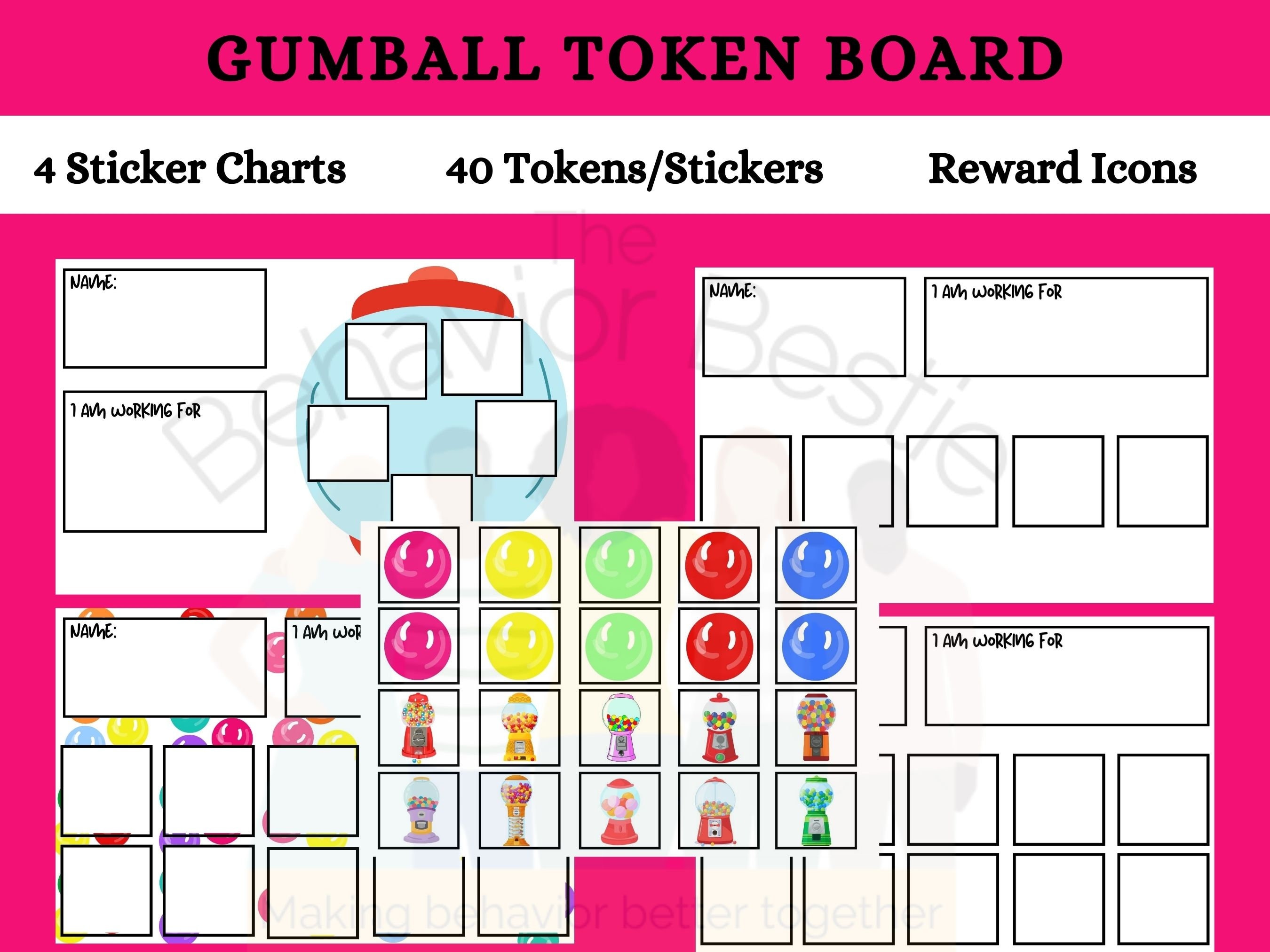 Gumball Sticker Chart Gumball Token Board Positive Behavior Chart Visual Supports Behavior