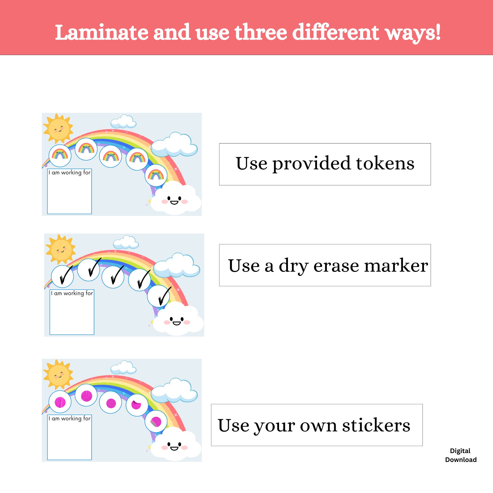 Rainbow Token Board, Rainbow Reward Chart for Kids, Autism Visual ...