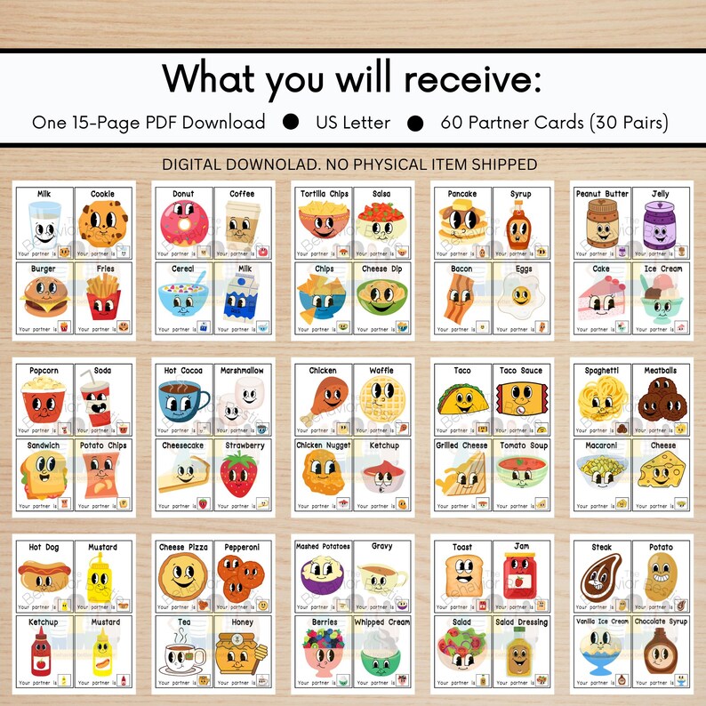 Food-themed Student Partner Cards: Classroom Pairing Activity (PDF ...