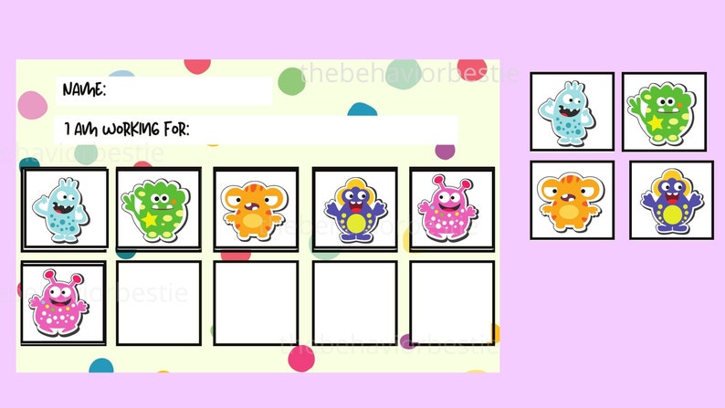 Cute Monsters Token Board/digital Reward Chart/instant Download Token ...