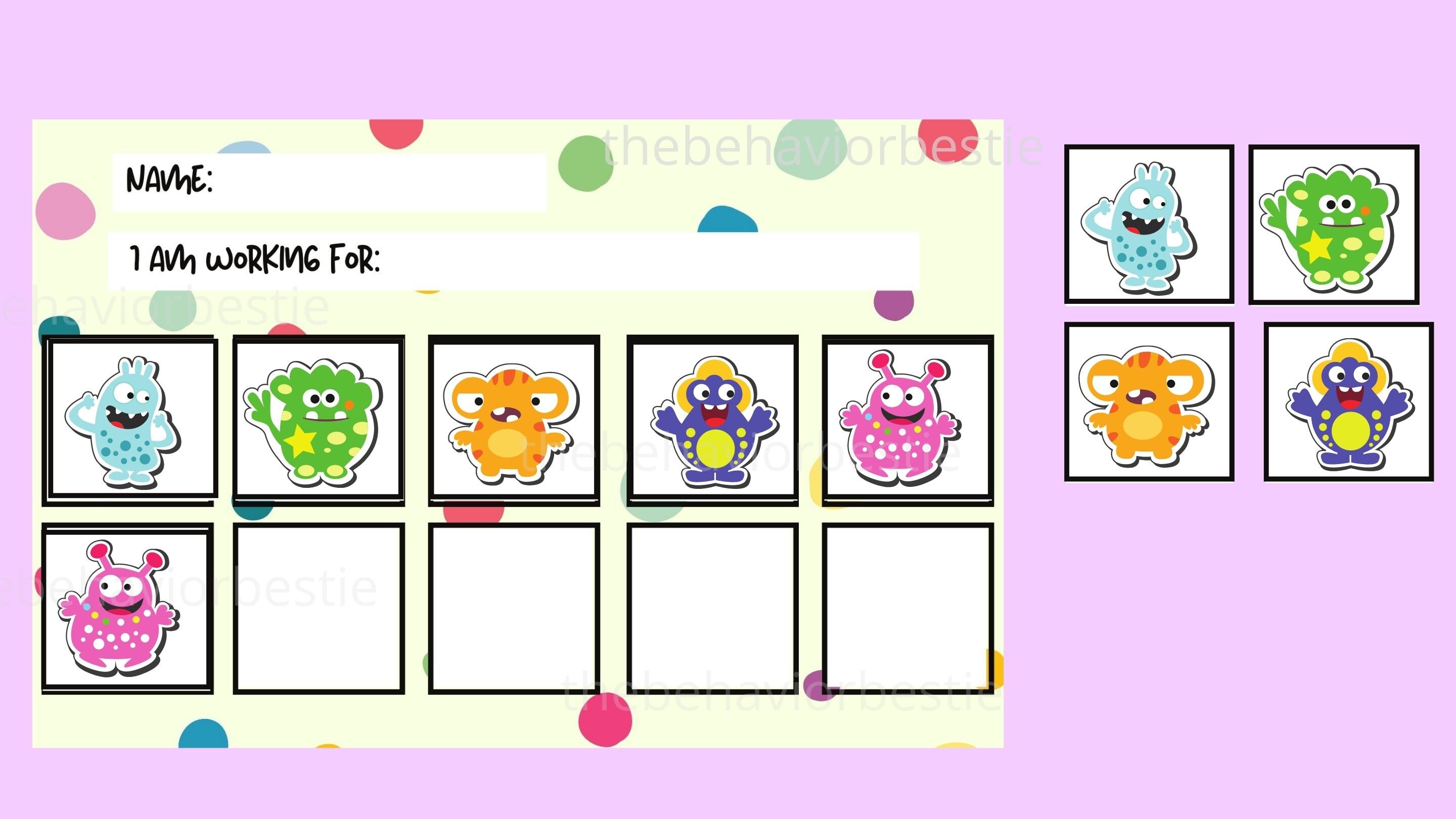Cute Monsters Token Board/digital Reward Chart/instant - Etsy