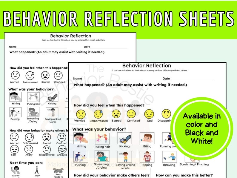 Behavior Reflection Sheets Digital Think Sheet Elementary Behavior ...